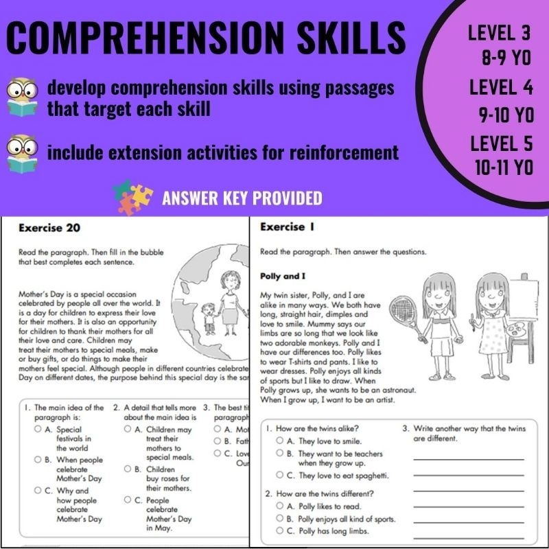 E80 English Reading Comprehension Skills Primary Level 3 4 5 for ages 8 ...