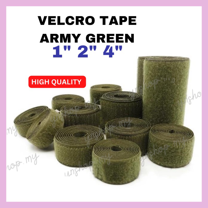 (Meter) Velcro Tape Hijau Askar / Army Green Hook & Loop 1” 2” 4 ...