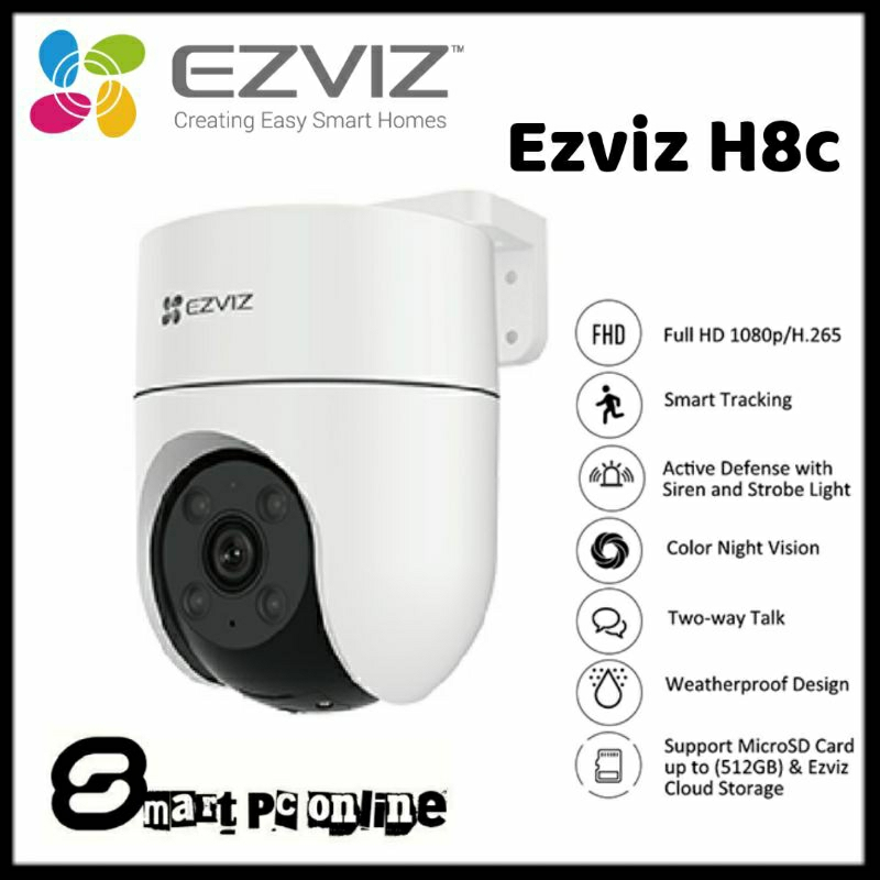 Ezviz H8C 2MP / H8C 2K 4MP / C8C Pan & Tilt Rotate 360° Outdoor Smart Color Night Vision Two Way ...
