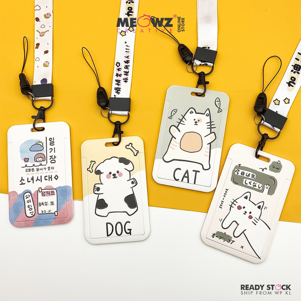 Cute Cat Kucing Dog Name Card TnG Access Card Holder Tags With Lanyard ...