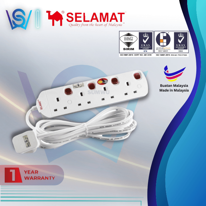 [SIRIM APPROVED] SELAMAT 4 Gang Portable Socket Outlet W/Neon Extension ...
