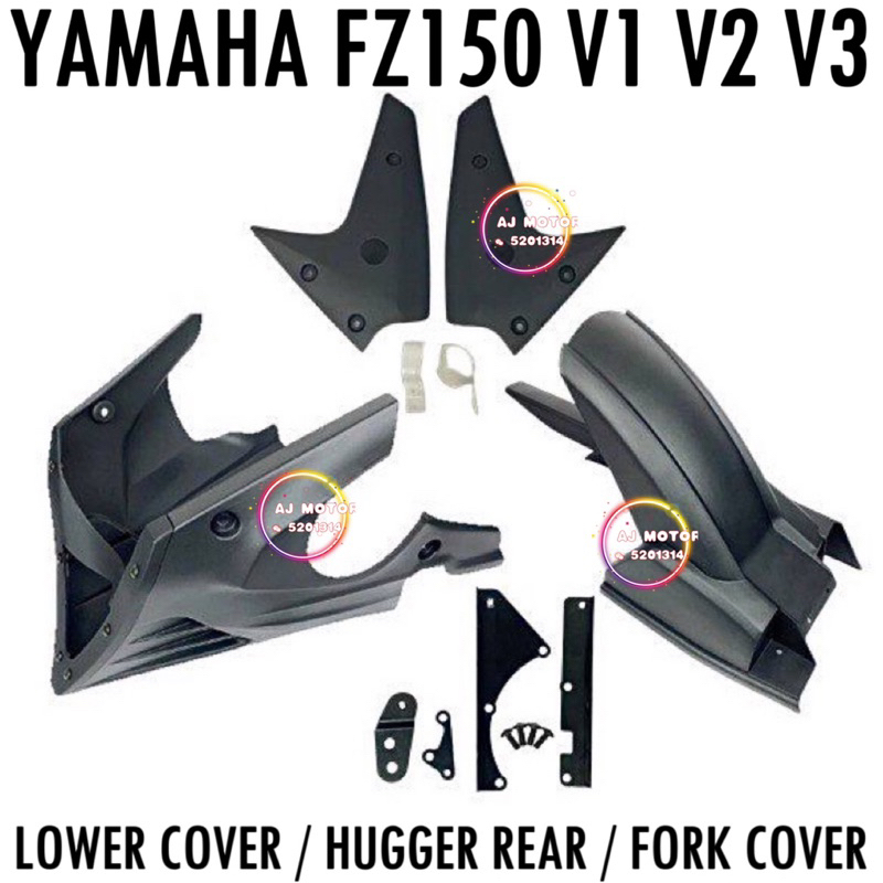 YAMAHA FZ150 FZ V1 V2 V3 COVER SET HITAM HUGGER REAR / LOWER COVER FORK ...