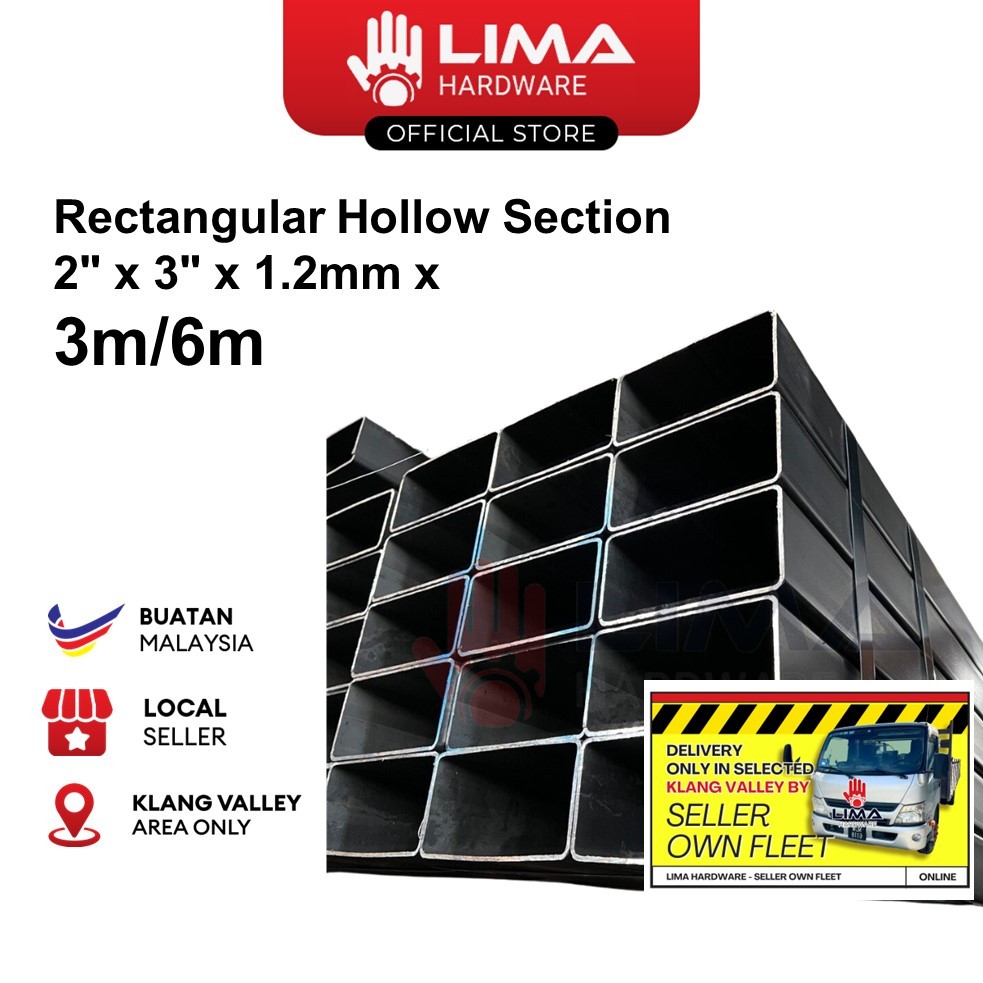 3M/6M Rectangular Hollow Section, Bahagian Berongga Segiempat, Alat Binaan 矩形空心截面 2" x 3" x 1 ...