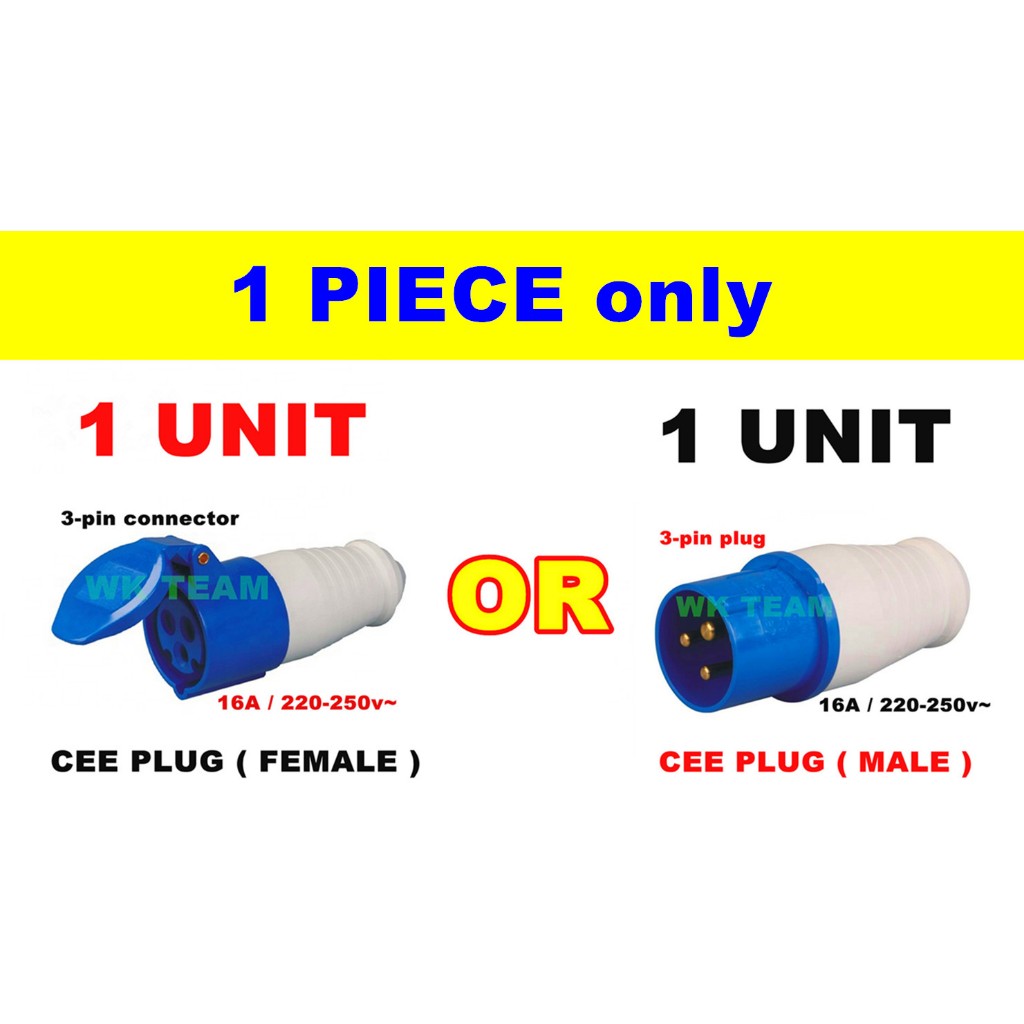 CEE Plug Blue 3 pin 16A / 220v ~ 250v / Industrial Connector Socket ...