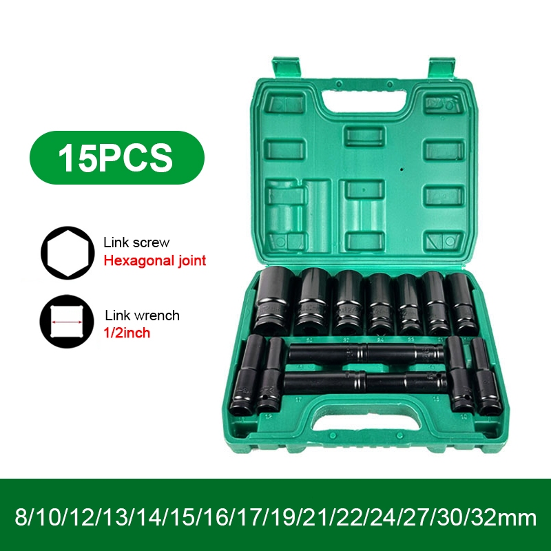20PCS 1/2 Inch Long Impact Socket Set Black Deep Box Set Tool Set 8mm ...