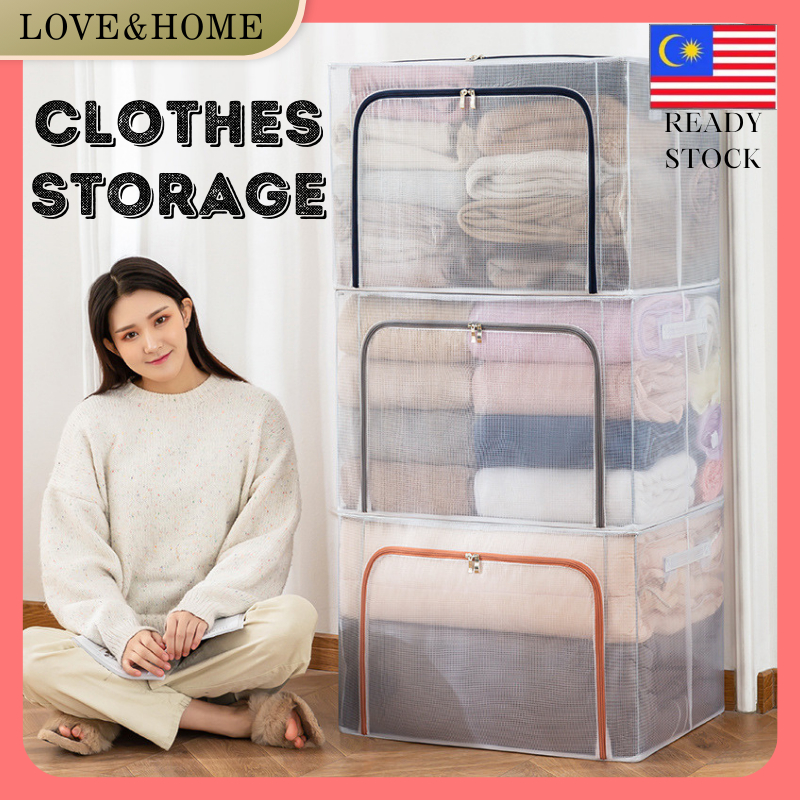 66L【Clothes Storage Box】Transparent Clothes Organizer Stackable With ...