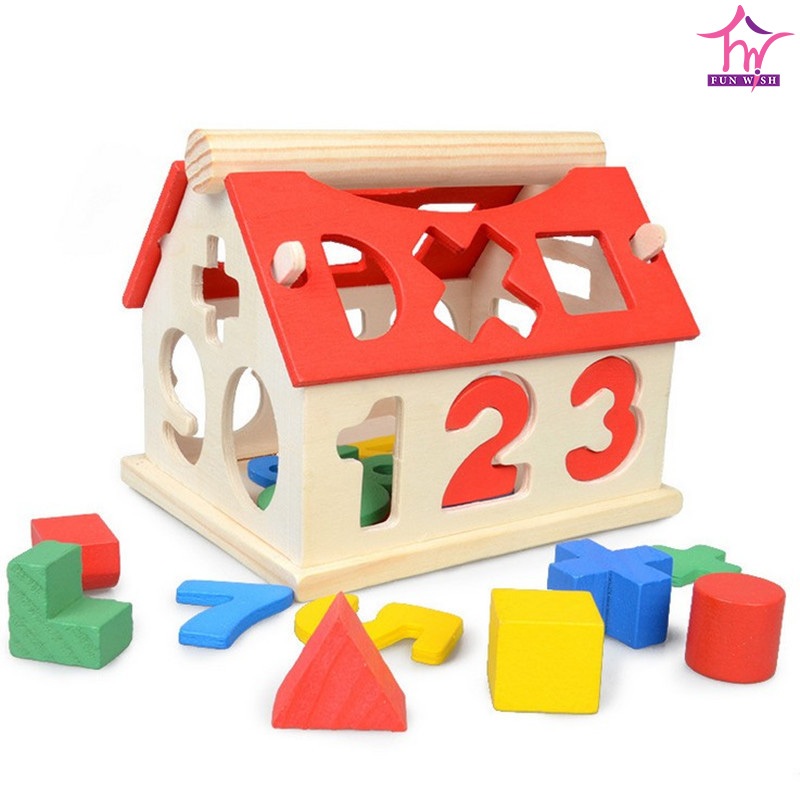 Montessori Toys Wooden Shape Sorter Box Activity Cube Busy House ...