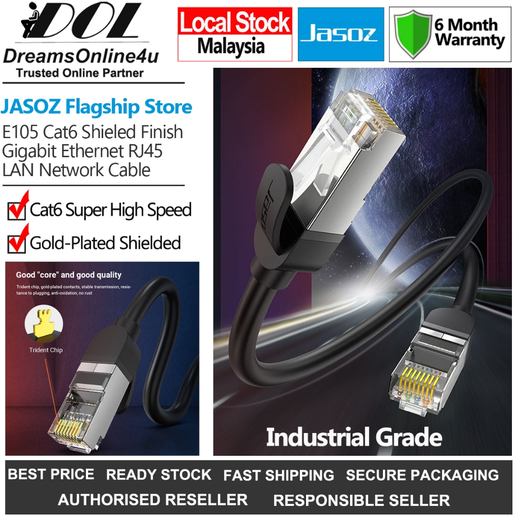 Jasoz E105 Shield Twisted Pair STP 1000Mbps CAT6A Gigabit Ethernet RJ45 ...