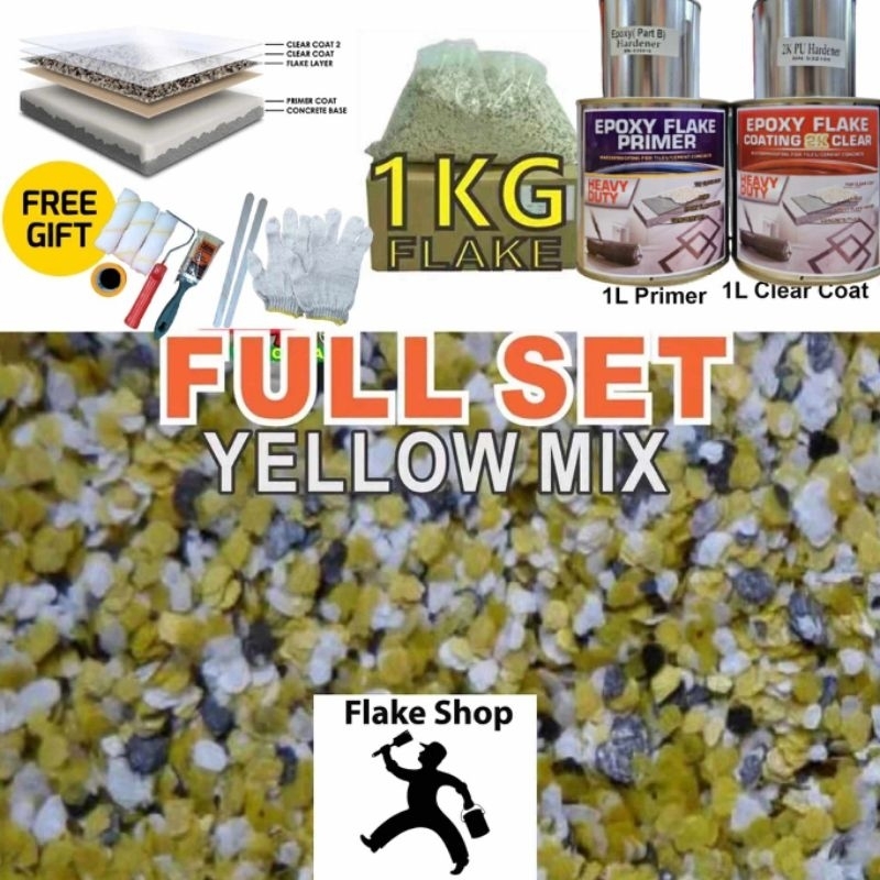 Full Set DIY 2K tahan cuaca Epoxy Flake Coating (Free Tools/ 1KG Flake ...