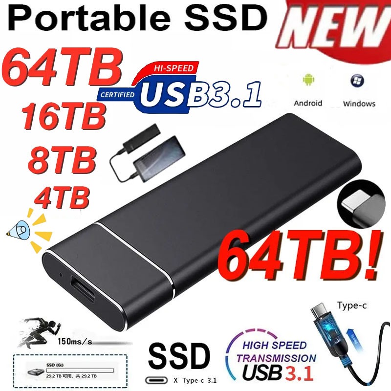 Portable SSD 64TB External Hard Disk 128TB for Data Storage 16TB Moblie Hard Disk For Laptop ...