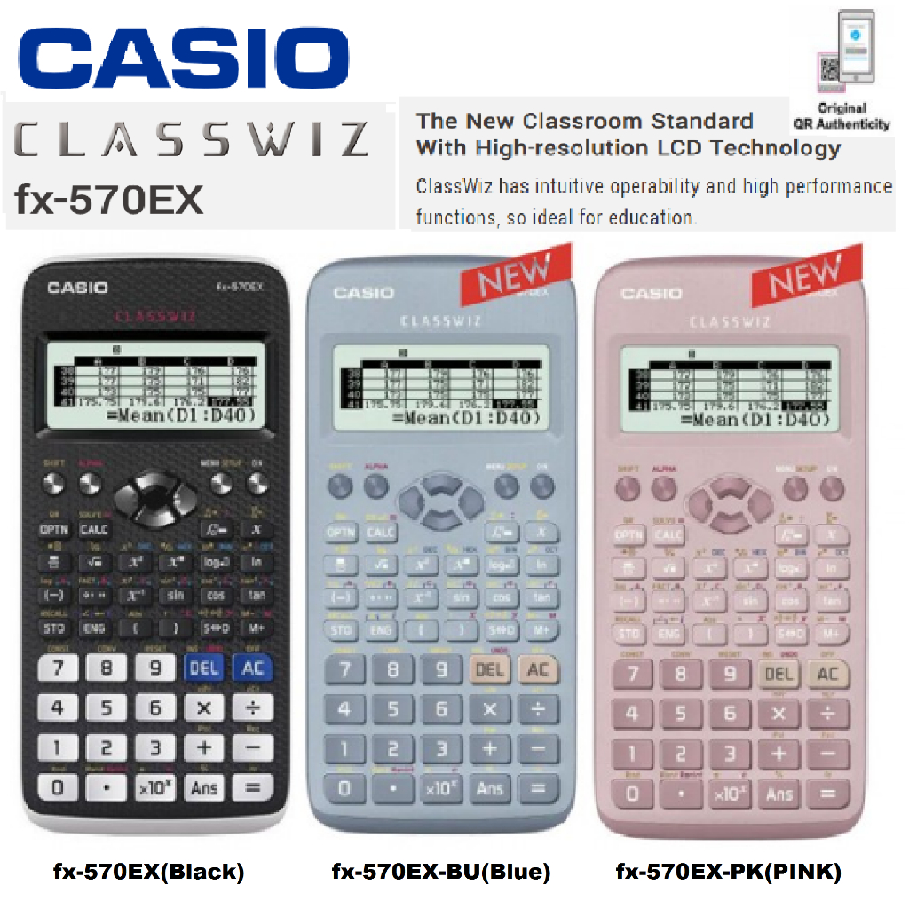 *ORIGINAL*Casio Scientific Calculator fx-570EX Classwiz Black Blue Pink ...