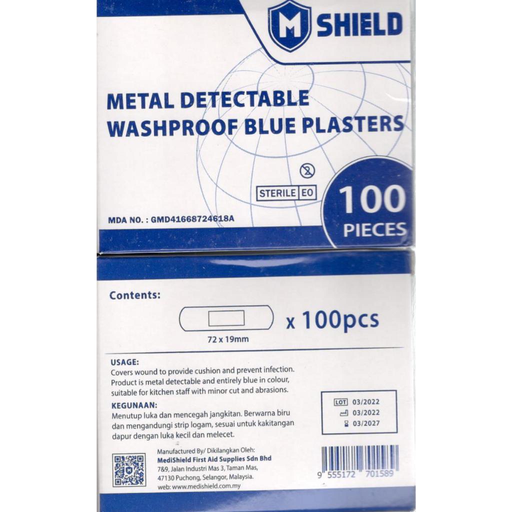 M-SHIELD METAL DETECTABLE FOOD BLUE PLASTERS 100'S/BOX [EXP: 03/2027 ...