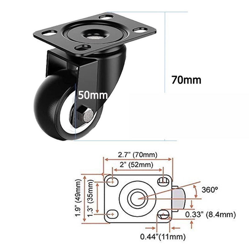 Black PU Heavy Duty Castor Wheel Swivel Rigid Brake Caster Roller m8 ...