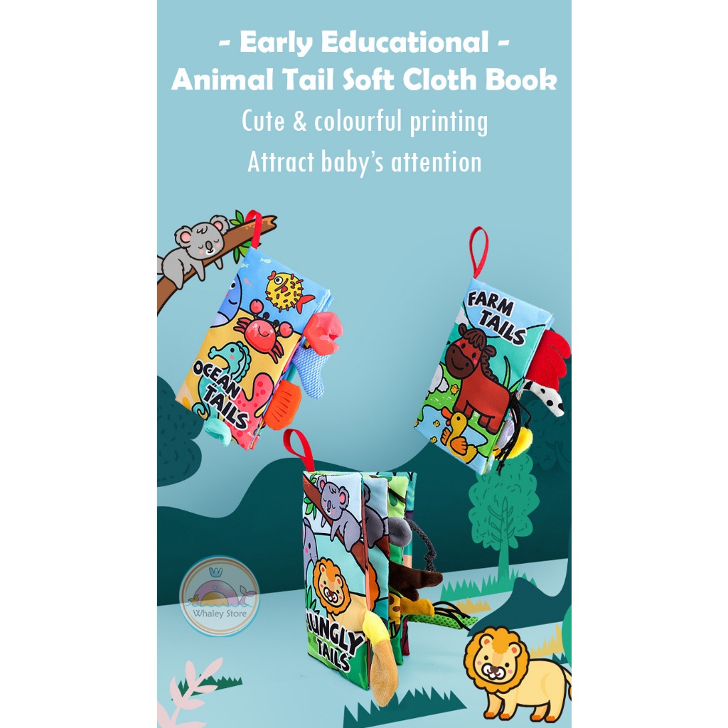 Infant Early Educational Animal Tail Soft ClothBook,婴儿早教动物尾巴布书 ...