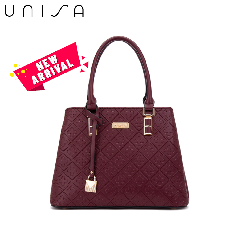 UNISA Debossed Convertible Top Handle Bag (Beige/Black/Khaki/Maroon ...