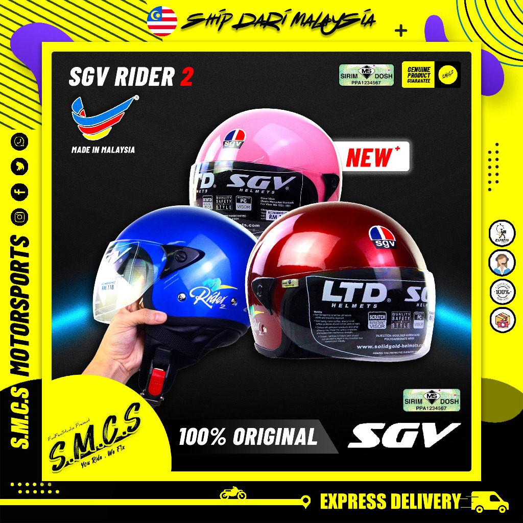 SGV Rider 2 Half Helmet 2/3 Steng Kura Helmet [NEW] 7 Colour/Warna (100 ...