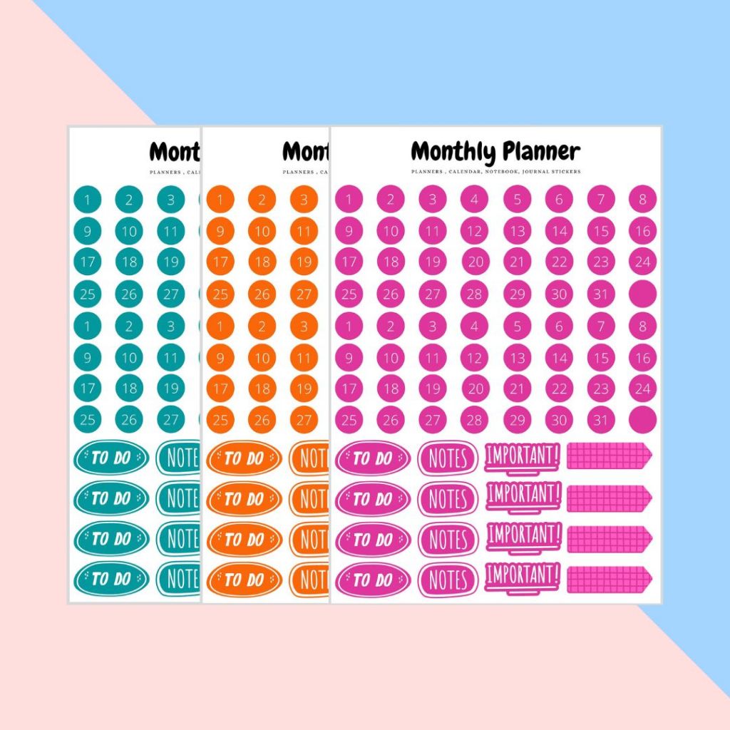 Monthly Number Planner Sticker 📆 | Date Calendar Journal Notes Todo ...