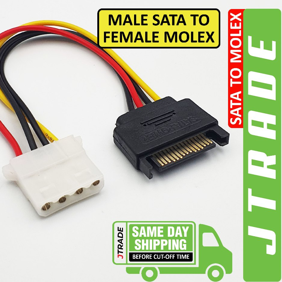 SATA 15-Pin Male to IDE Molex 4-Pin Female 18cm Power Cable Connector ...