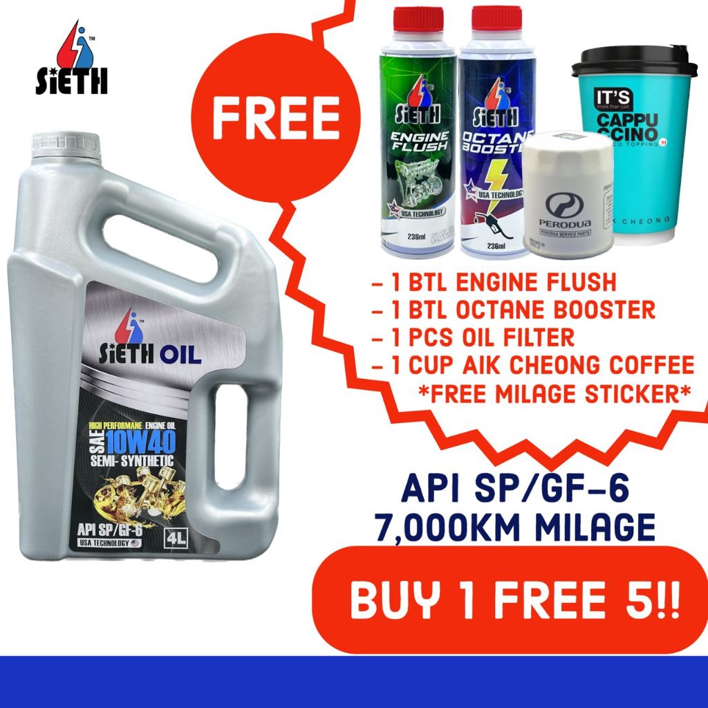 🔥COMBO SET🔥 【SIETH】 SEMI SYNTHETIC ENGINE OIL FOC ENGINE FLUSH, OCTANE ...
