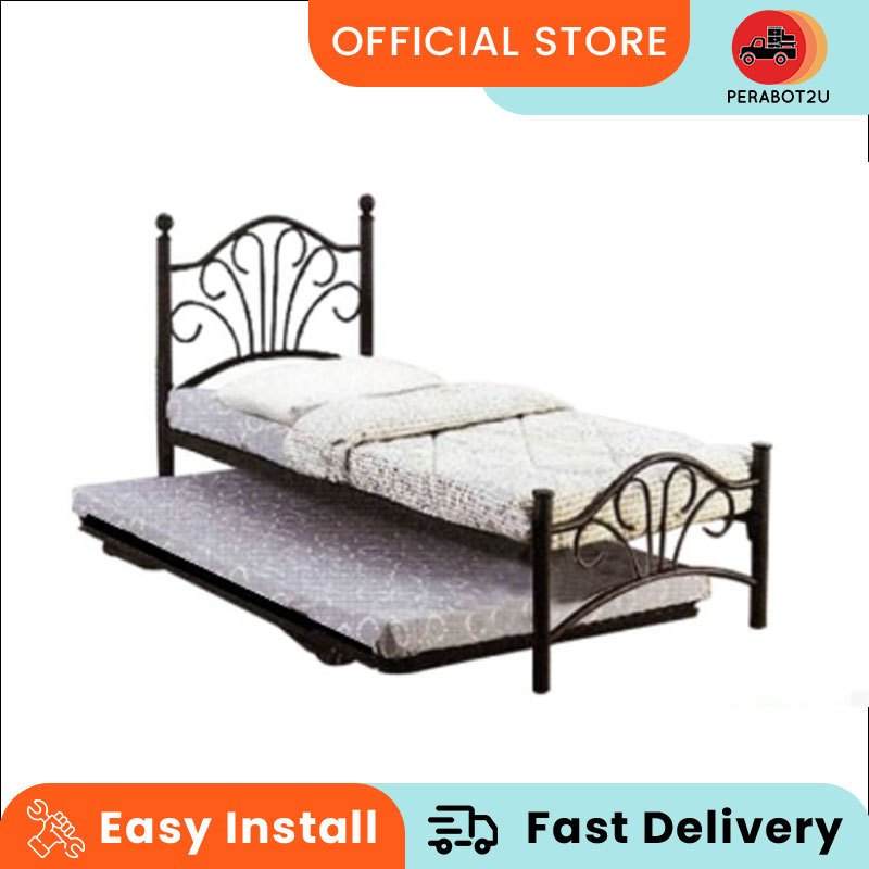 P2U 3V Katil Bujang Besi + pull out/ Metal Single Bed+Pull Out Bed ...
