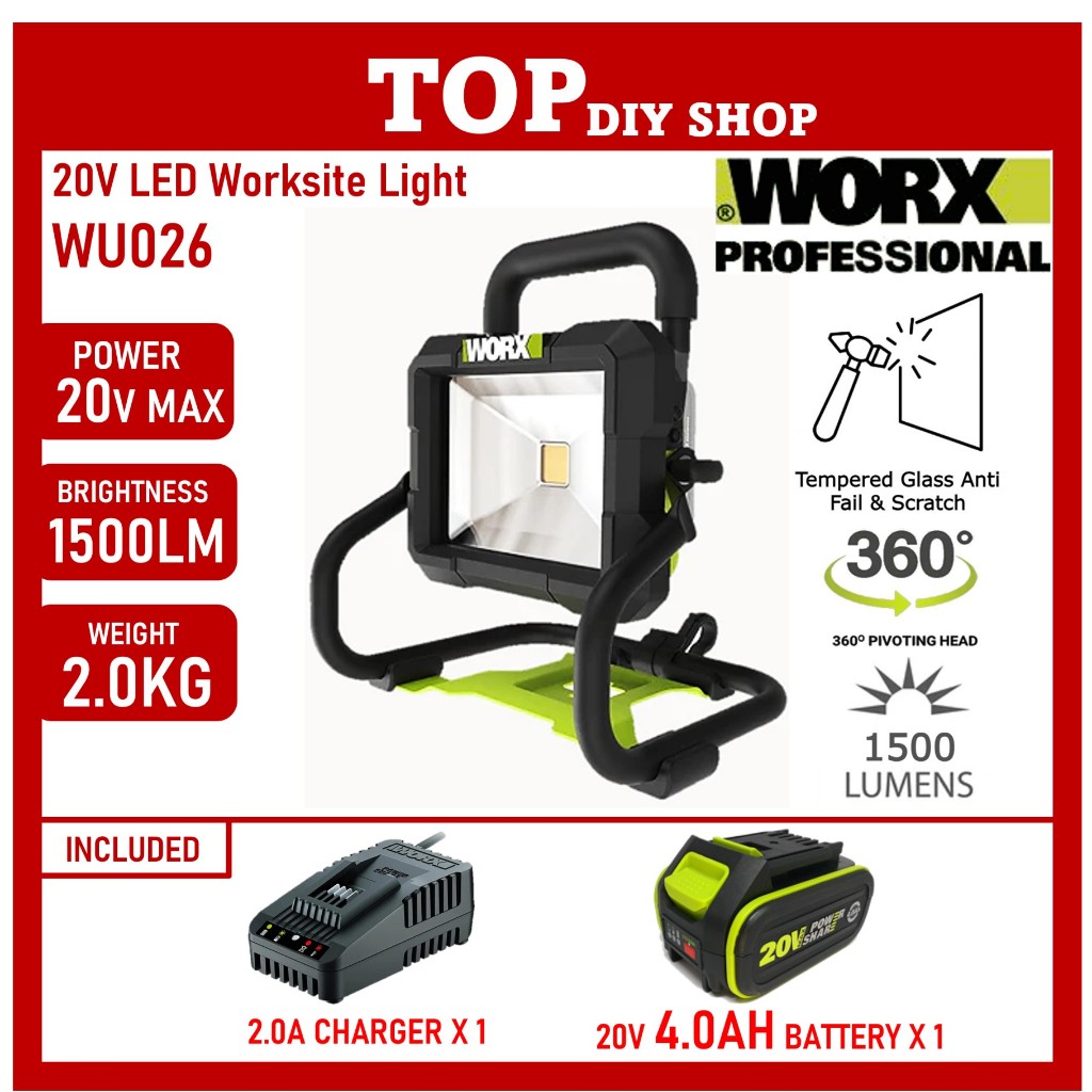 WORX PROFESSIONAL WU026 Rechargeable 20V Work Light 1500LM | Explosion ...