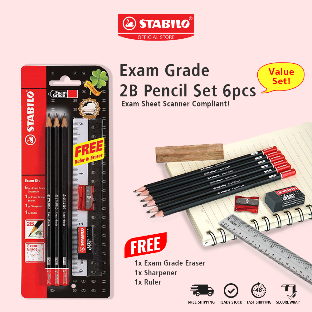 Graphite Pencil - STABILO Exam Grade 2B Pencil Set 6pcs Free Sharpener ...