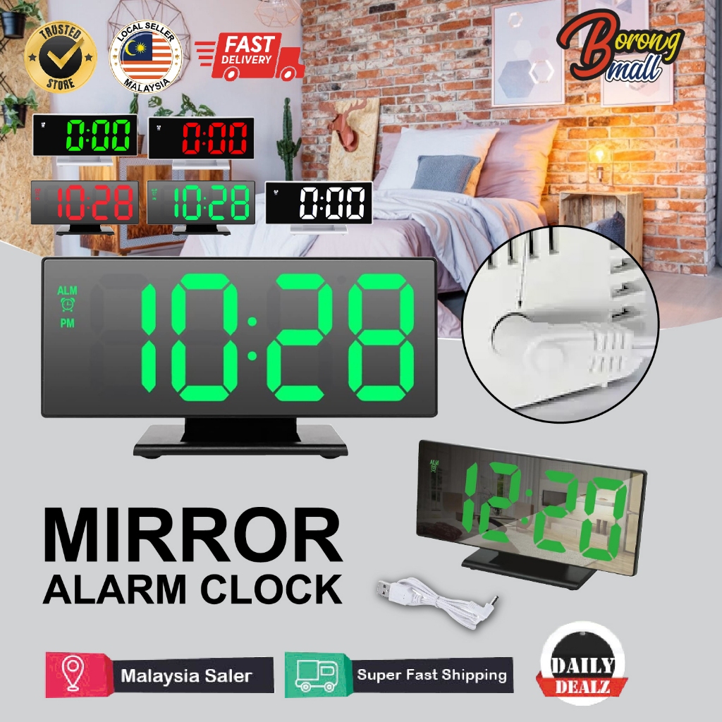 Digital Alarm Clock Big Screen LED Display with Mirror Multifunction ...