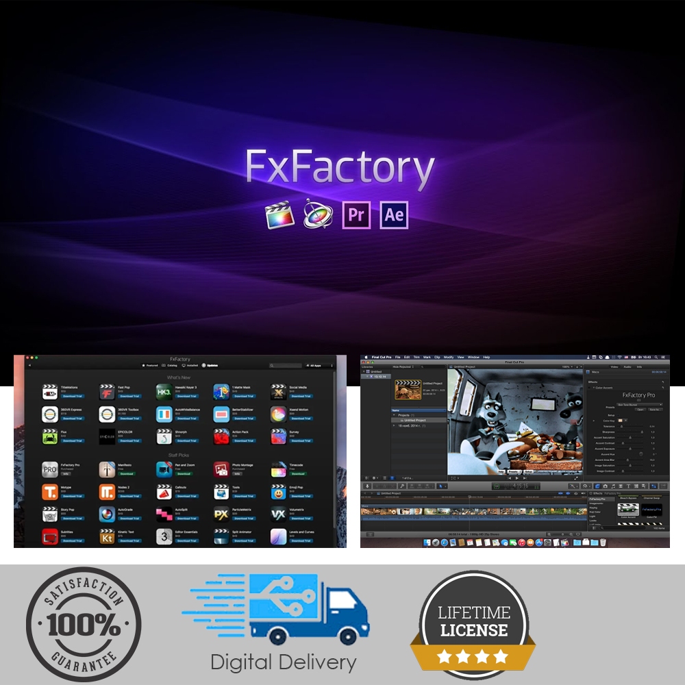 FxFactory Pro 2024 (mac) integrates with fcpx, motion, pr & ae etc ...