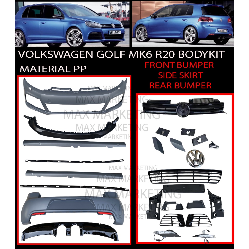 VOLKSWAGEN GOLF MK6 R20 FRONT BUMPER ,SIDE SKIRT ,REAR BUMPER PP ...