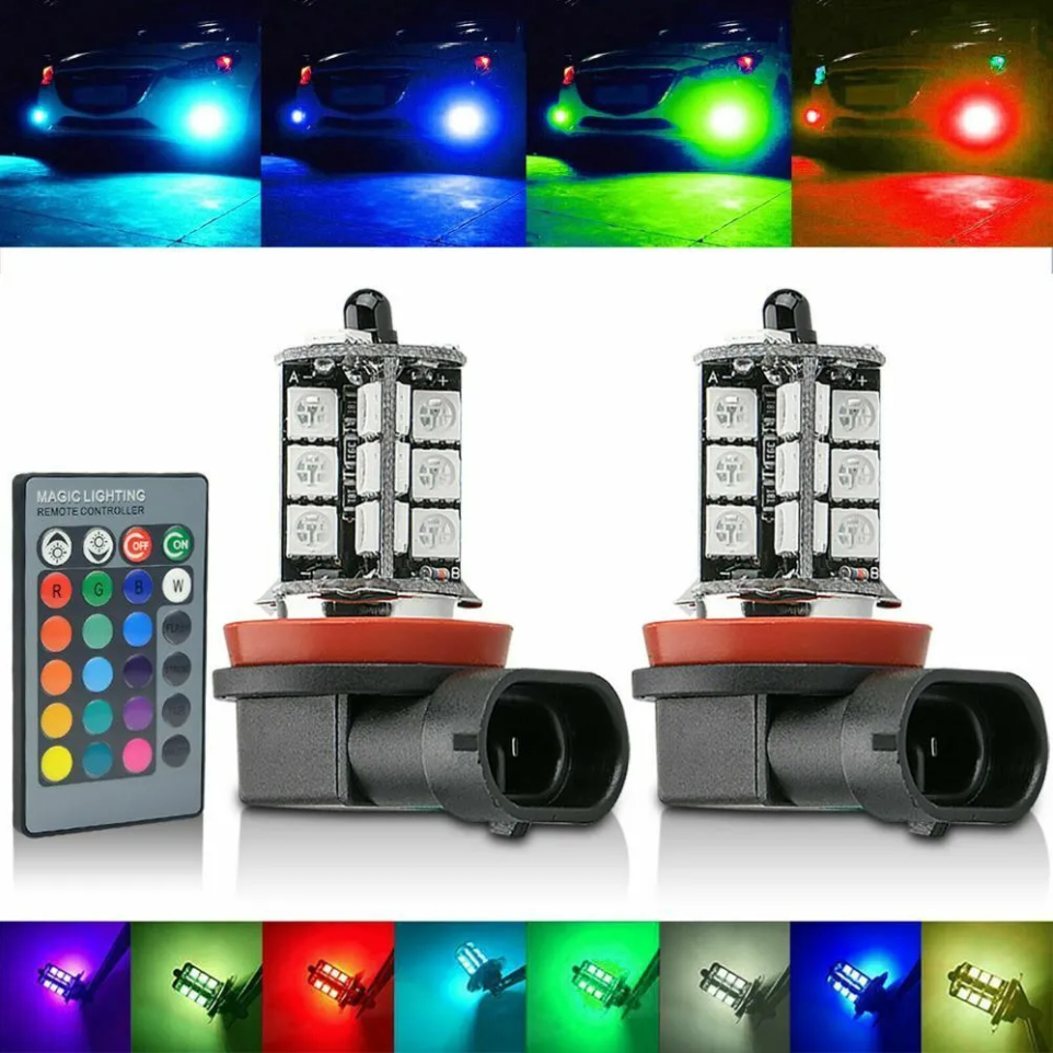 LED H8 H11 Spotlight Bulb With Remote Control Multi Color Fog Lamp ...