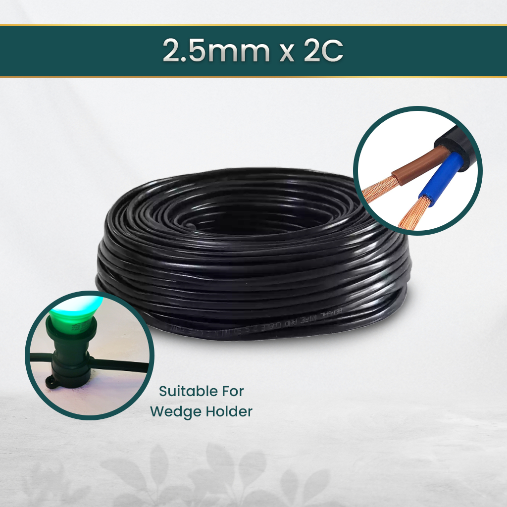 Per Meter Twin Flat Wire Cable PVC 2.5 MM x 2 core (BLACK) Wayar Lampu ...