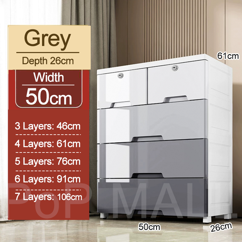 Storage Drawer cabinet With Lock 50/60 cm Lebar 7 Tier Plastic Drawer ...