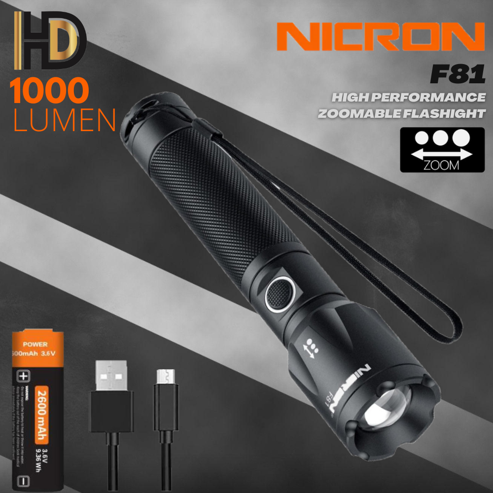NICRON F81 Rechargeable Focus Flash Light / 1000 Lumen / 1 Year ...
