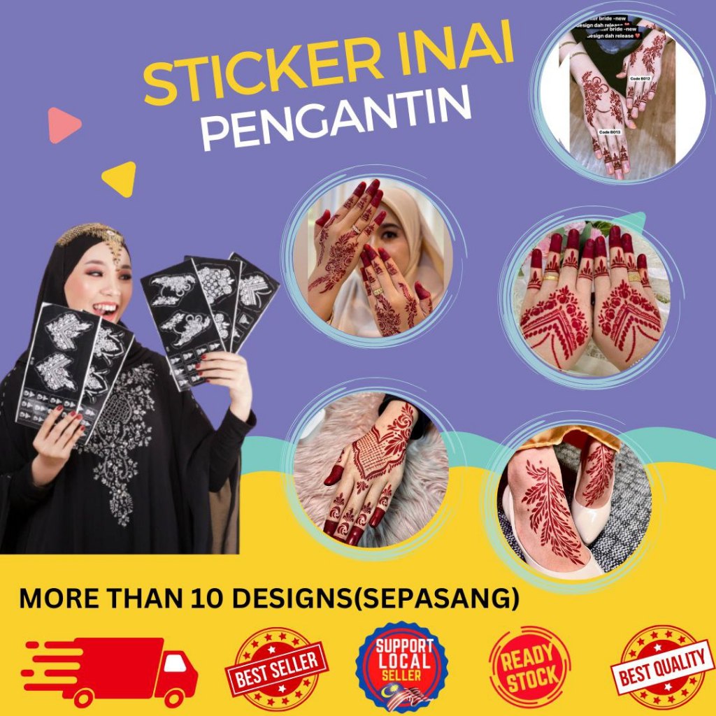 💥Hot Selling 💥Sticker Inai Pengantin DIY Sepasang/Sticker Corak Inai ...