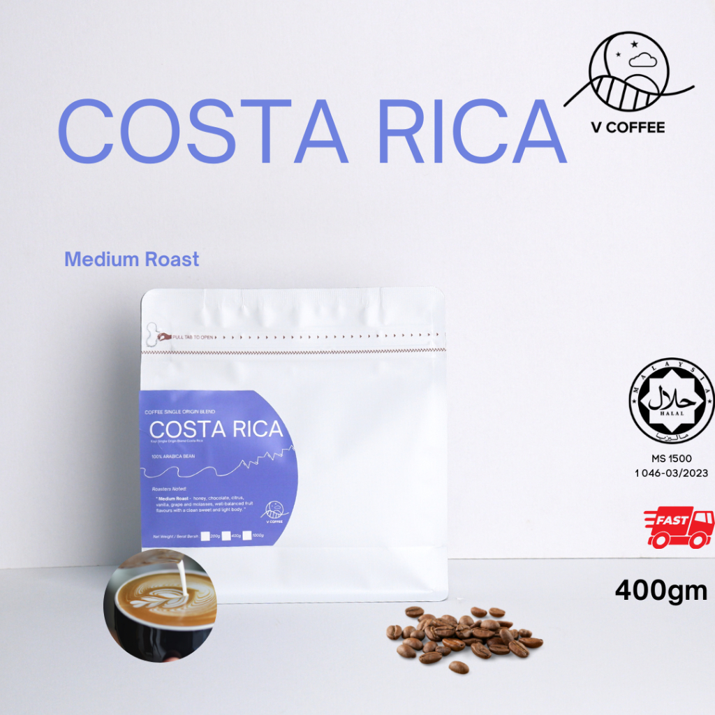 V Coffee - Costa Rica (Medium Roast) 200g/400g Arabica Coffee Bean ...