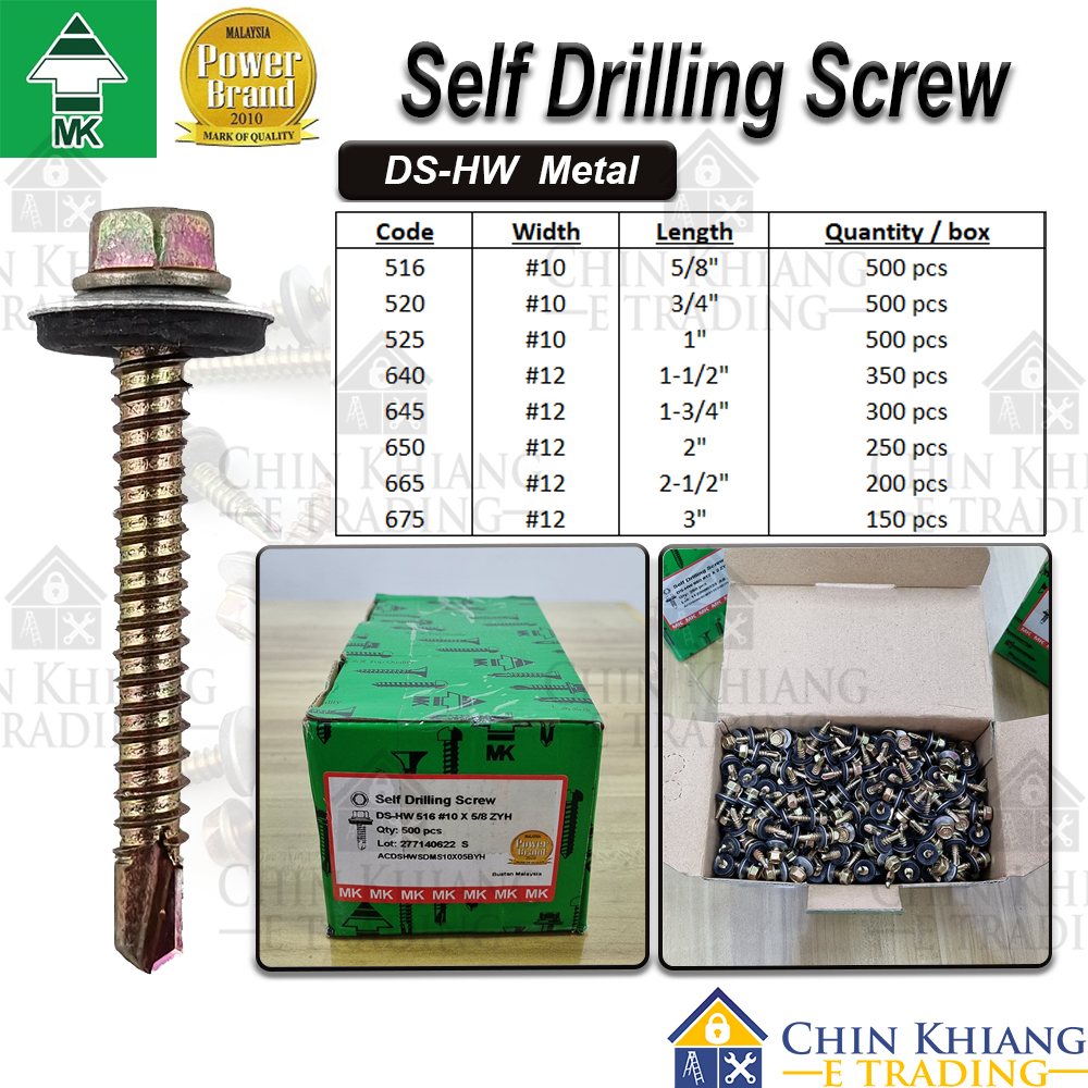 MK Self Drilling Screw Metal Roof Awning Bumbung DS-HW [ 516 520 525 ...