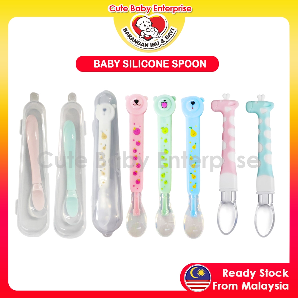 CUTE BABY Baby Soft Silicone Spoon , Baby Learning Spoon and Fork Set ...