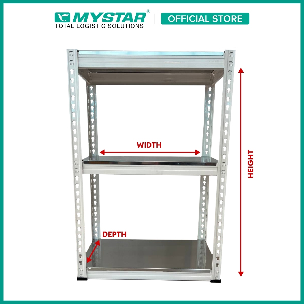 MYSTAR Boltless Rack 30/35cm(D)x60/90cm(W)x90cm(H) 3 Levels STAINLESS ...