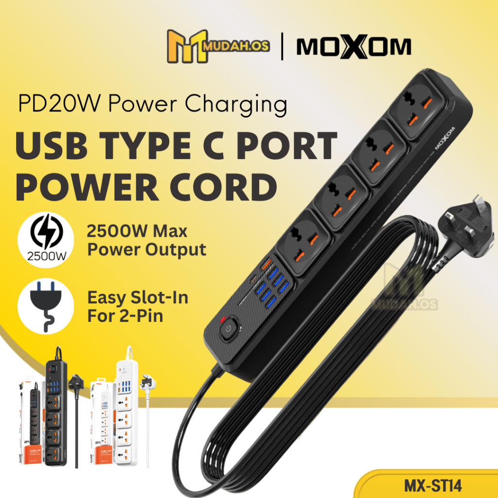 MOXOM Power Strip 2Meter PD 20W Fast Charging Universal Socket Wall ...