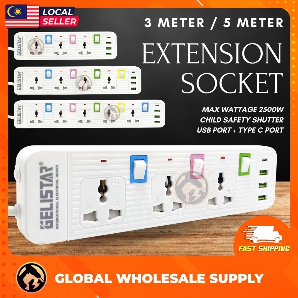 Universal Power Strip Extension Plug Power Socket Electric Sockets USB ...