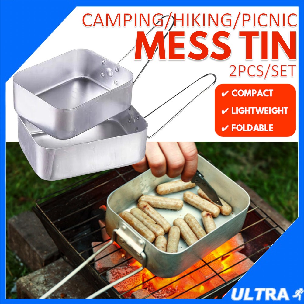 2Pcs/Set Camping Aluminium Messtin Cooking Kit Foldable Cookware ...