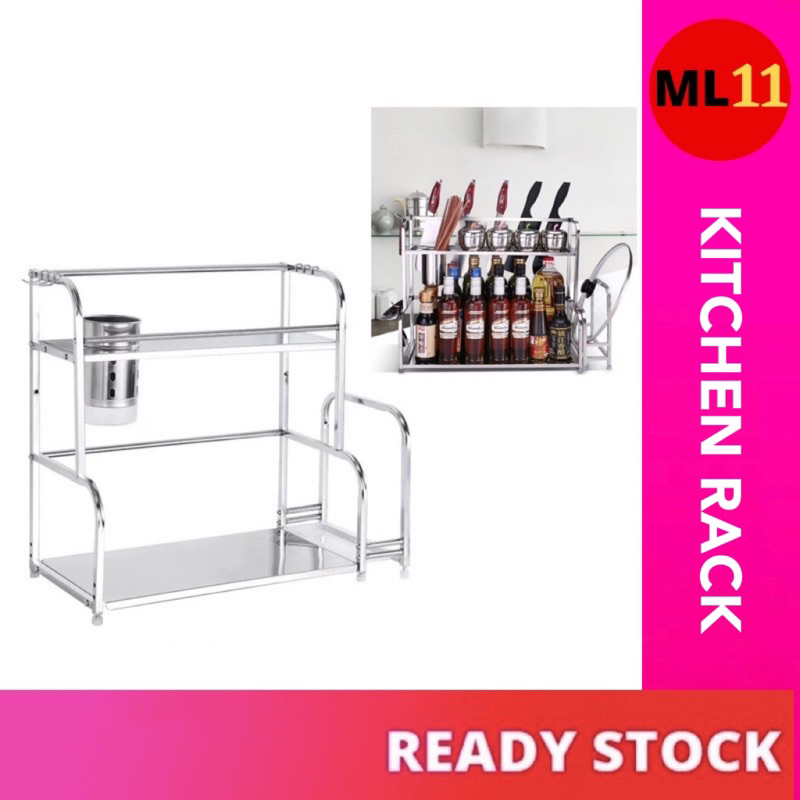 (2 Tier) Kitchen Multi-Function Seasoning Spice Sauces Storage Rack ...