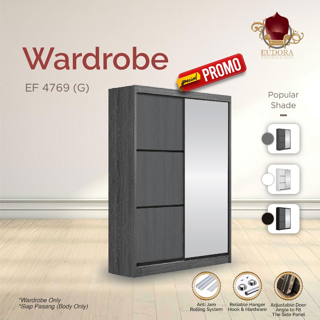 【PROMO】【𝚂𝙸𝙰𝙿 𝙿𝙰𝚂𝙰𝙽𝙶】 Bedroom 4 Feet Sliding Wardrobe / PROMOSI Almari 4 ...