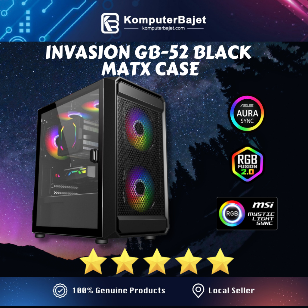 INVASION GB-52 BLACK MATX CASE C/W 3 FAN CASING GAMING PC | Shopee Malaysia