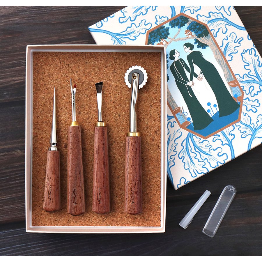 21-237 Clover 4 in 1 Sewing Tool Set Premium (Walnut Wood Handle) Seam ...