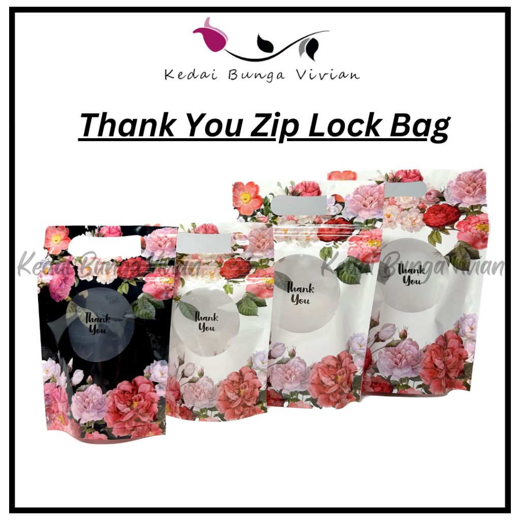 KBV 50pcs/pkt Thank You Ziplock Bag dgn Handle| Plastic Bag Goodies ...