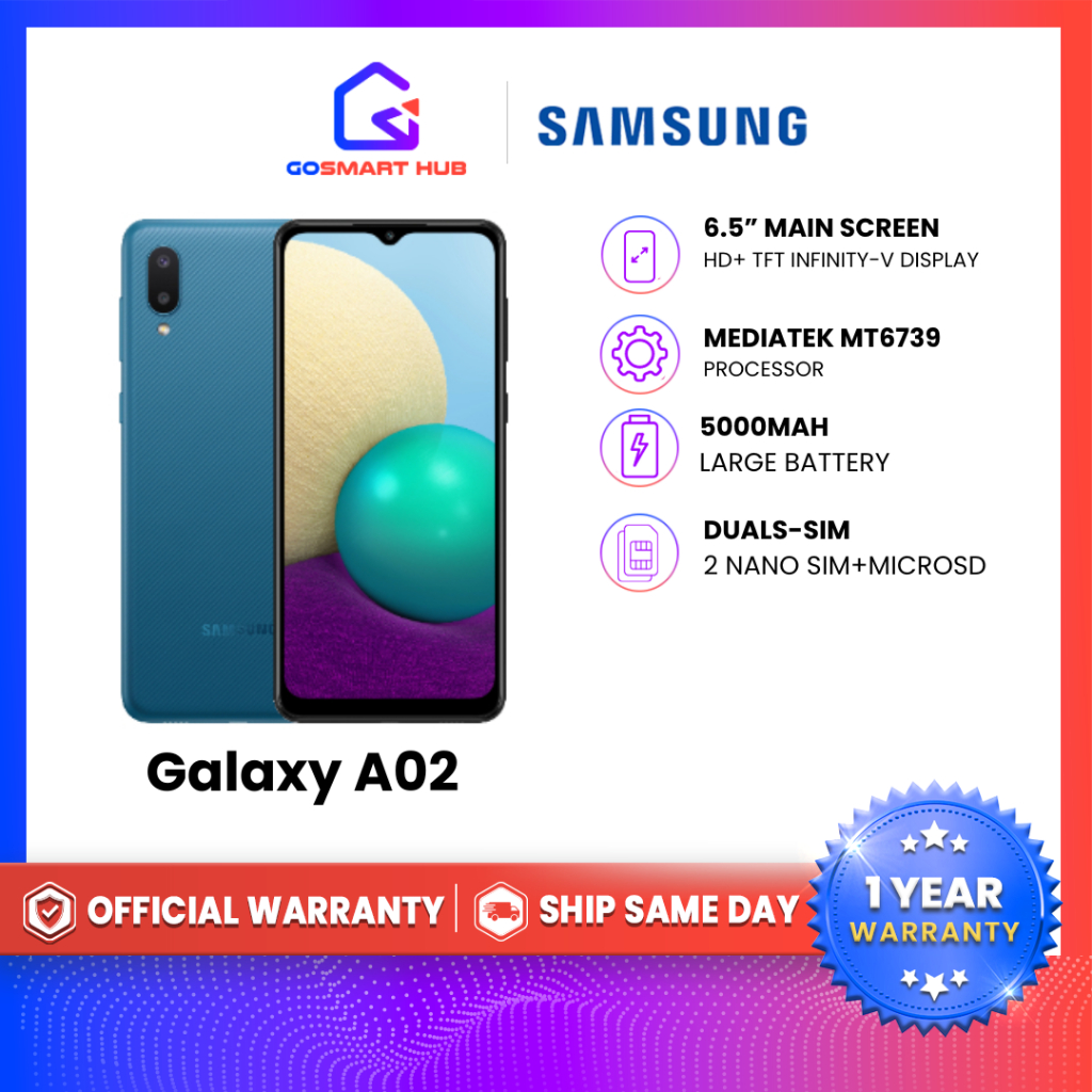 Samsung Galaxy A02 (3+32GB) Long Lasting Battery (Dual Sim LTE /6.5" HD ...