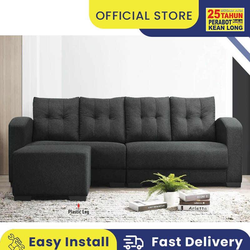 KLSB SOFA L SHAPE 4S+STOOL / SOFA PANJANG / SOFA MEWAH / SOFA FABRIK ...