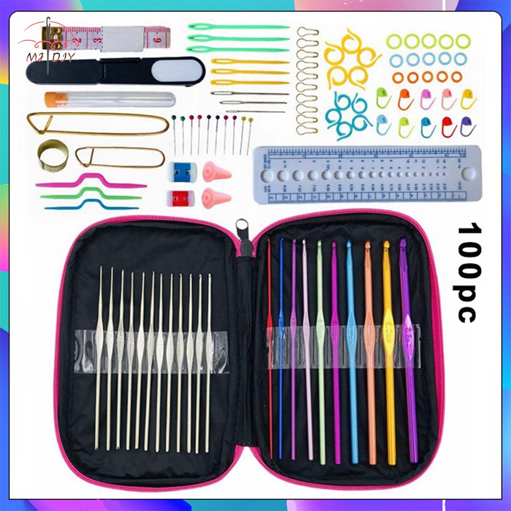 100pcs Crochet Hook Set Yarn Knitting Needles Sewing Tools Full Set DIY ...