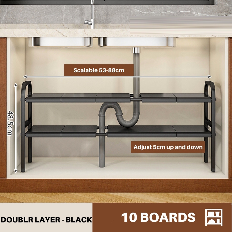 UPGRADED VERSION 1L & 2L Extendable Stainless Steel Under Sink Rack ...